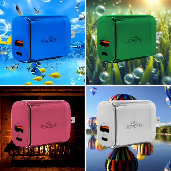 Powertek Metallic Shine Dual Port USB-C and USB-A Wall Charger