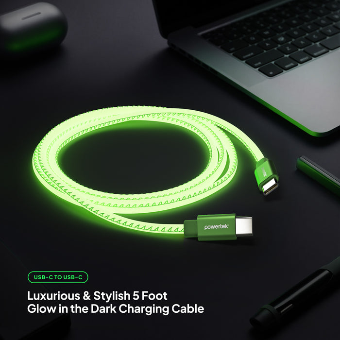 Powertek Glow in the Dark USB-C to USB-C Charging Cable (5ft)